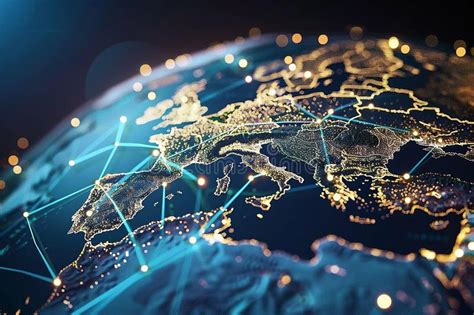 Digital World Globe Centered On Europe Concept Of Global Network And Connectivity Data Transfer