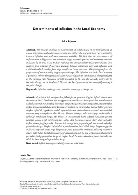 Pdf Determinants Of Inflation In The Local Economy