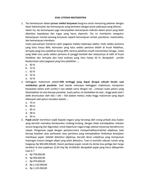 Soal Literasi Matematika Pdf