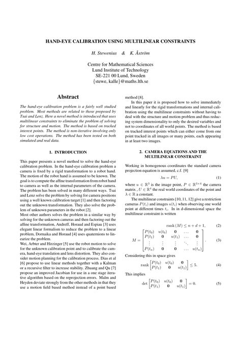 Pdf Hand Eye Calibration Using Multilinear Constraints