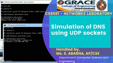 Grace Coe Cse Cs8581 Networks Laboratory Ex4 Simulation Of Dns Using Udp Sockets Youtube