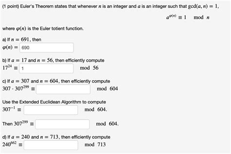 Solved Point Euler S Theorem States That Whenever N Is Chegg