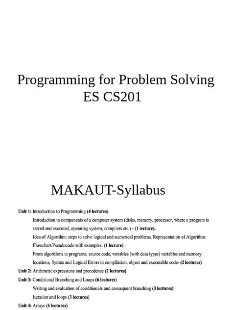 Programming For Problem Solving Intro Pptx Pdf Computer Program Programming