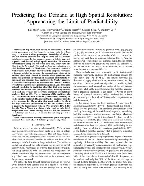 Pdf Predicting Taxi Demand At High Spatial Resolution Approaching The Limit Of Predictability