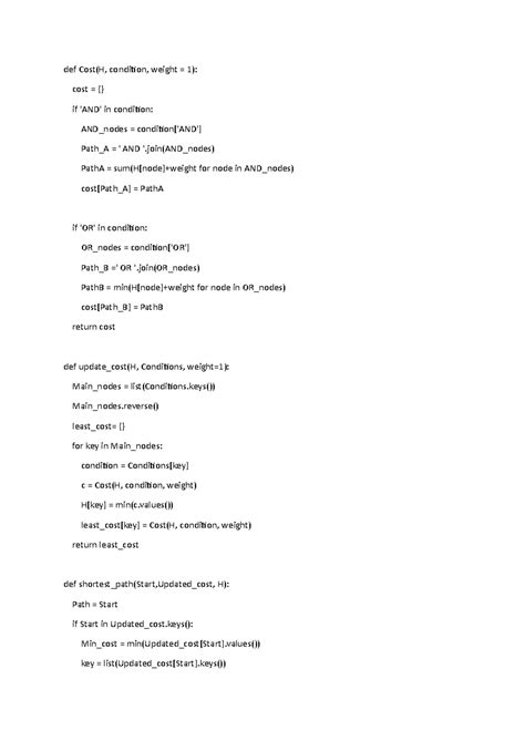 Ao Star Algorithm Implementation In Python Def Costh Condition Weight 1 Cost If