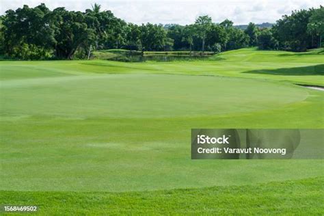 퍼팅 그린이 있는 골프 코스의 전망 풍부한 녹색 잔디와 아름다운 풍경이 있는 골프 코스 0명에 대한 스톡 사진 및 기타 이미지