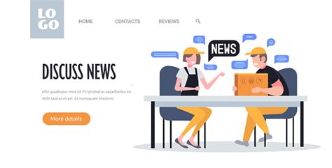 매일 뉴스 채팅 버블 통신 개념에 대해 논의하는 회의 중에 채팅하는 창고 노동자 가공의 인물에 대한 스톡 벡터 아트 및 기타