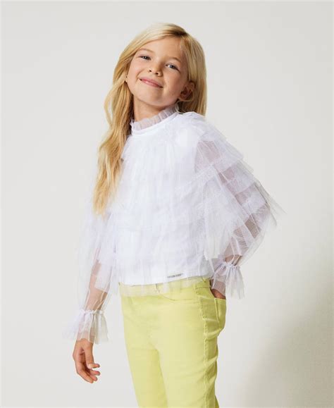 Blusa Con Balze In Tulle Bambina Bianco Twinset Milano