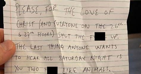 Note Chastises Couple For Aggressive Sex Noises Honey