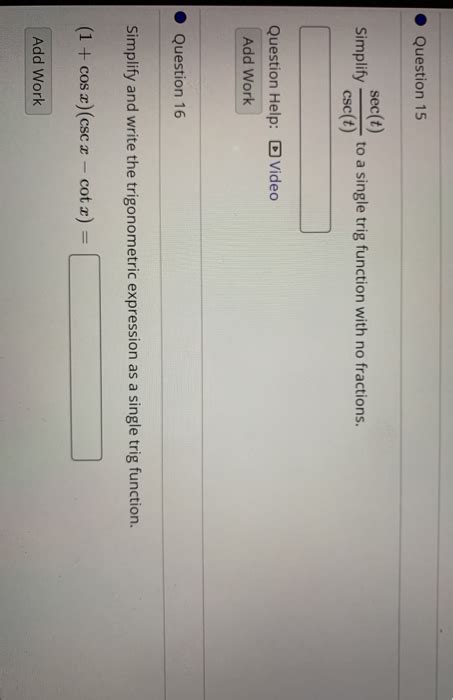 Solved Question 15 Simplify Sec T To A Single Trig Function