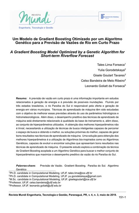 Pdf A Gradient Boosting Model Optimized By A Genetic Algorithm For Short Term Riverflow Forecast