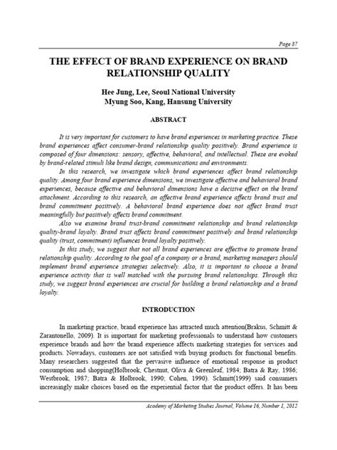 The Effect Of Brand Experience Pdf Customer Experience Brand