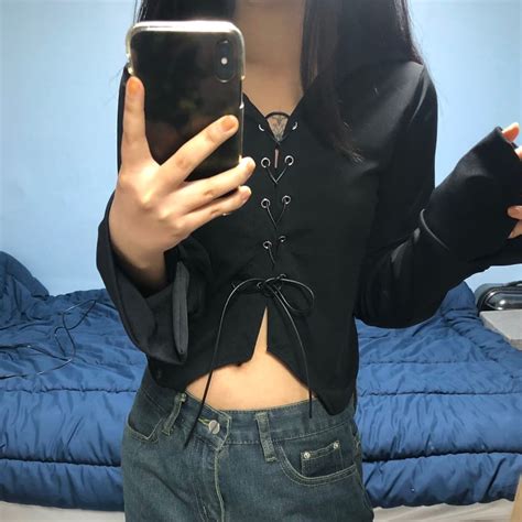 빈티지 구제 y k 하이틴 키치 펑크 아일렛 크롭 셔츠 후루츠패밀리