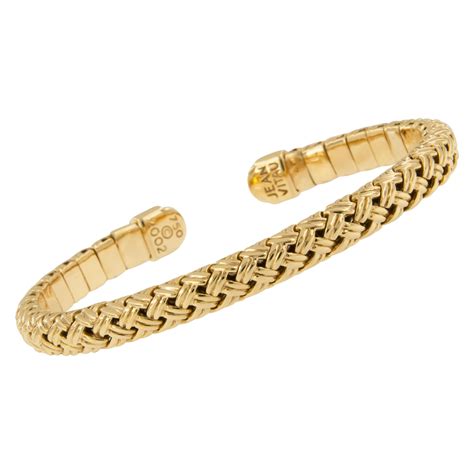 Jean Vitau 18 Karat Yellow Gold Basket Weave Flexible Cuff Bangle