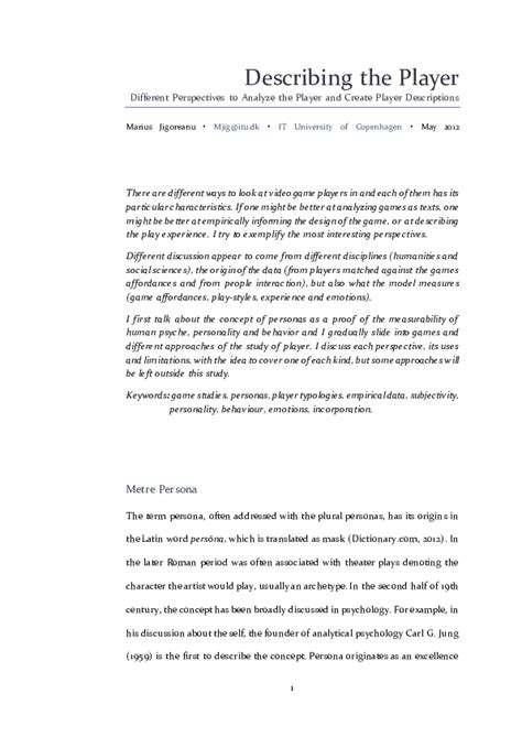 Pdf Describing The Player Different Perspectives On Video Game