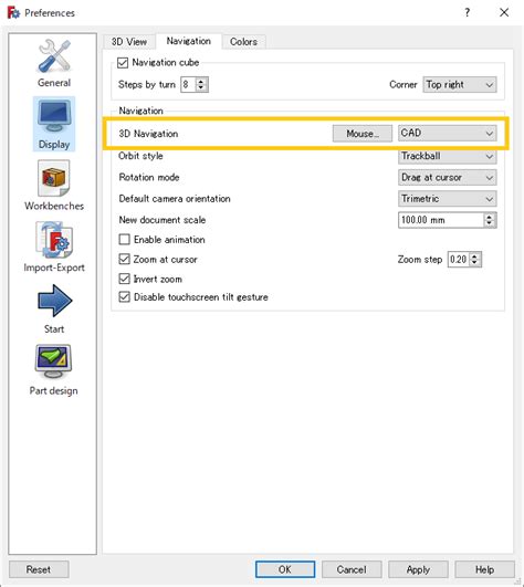 Freecad Mouse Operation Setting Xsim