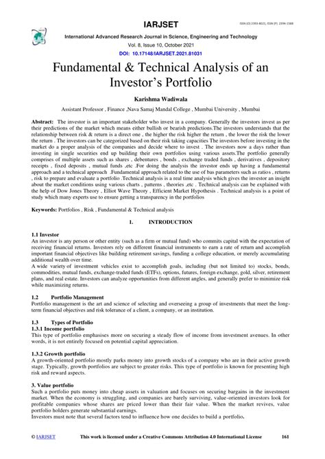 Pdf Fundamental And Technical Analysis Of An Investors Portfolio