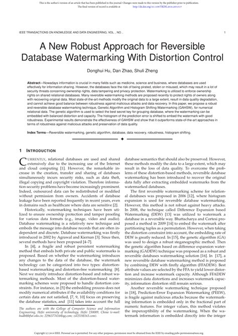 Pdf A New Robust Approach For Reversible Database Watermarking With Distortion Control
