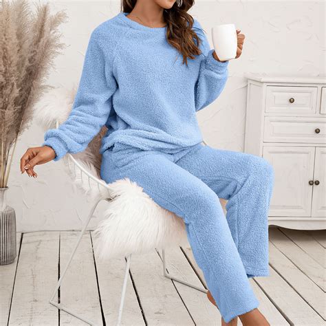 Womens Fuzzy Lounge Sets Casual Pajamas Sets Fleece Pullover And Pants