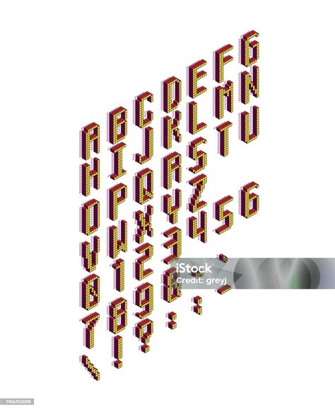 픽셀 입방 아이소메트릭 수직 라틴어 글꼴입니다 문자 숫자 및 기호 0명에 대한 스톡 벡터 아트 및 기타 이미지 0명 3차원 형태 개념 Istock