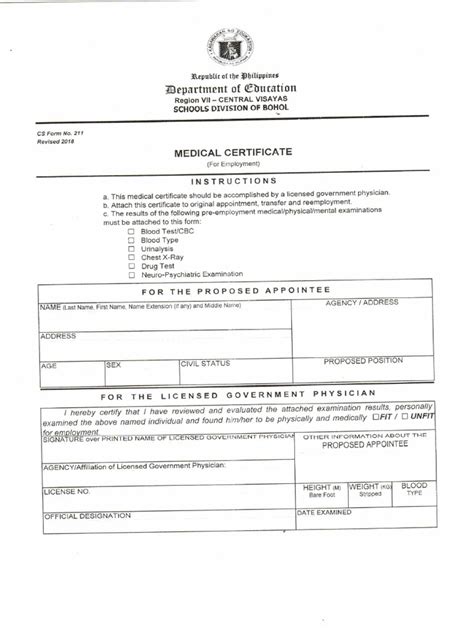 Cs Form No 211 Medical Certificate Pdf