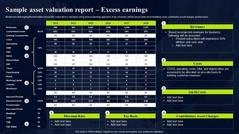 Sample Asset Valuation Report Excess Earnings Sample Asset Valuation Report Branding Ppt