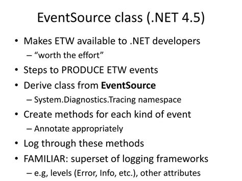 Ppt Etw Eventsource Slab And Friends For Logging Instrumention And Telemetry Powerpoint