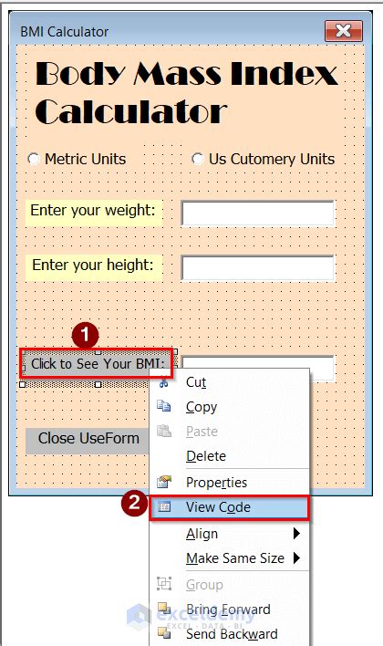How To Create A Body Mass Index Calculator In Excel Using Vba Step By Step