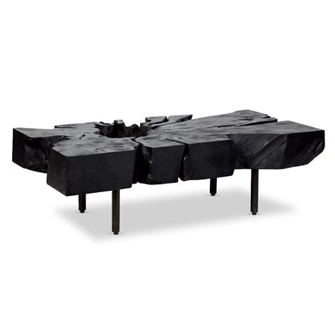 Buy Black Teak Wood Tree Root Coffee Table With Additional Tempered