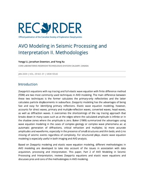 Avo Modeling In Seismic Processing And Tion Ii Pdf