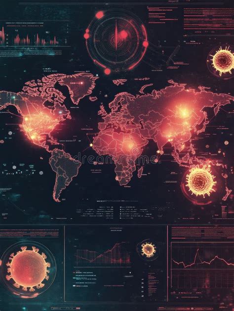 Global Map Illustrating Zones Of Viral Spread With Data Visualizations And Infection Hotspots
