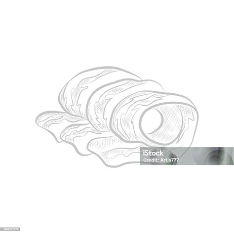 베이컨 슬라이스 행 라인 스케치 정육점에서 돼지 고기의 바삭 바삭한 음식 고기 부분 검은색에 대한 스톡 벡터 아트 및 기타 이미지 검은색 고기 구매 Istock