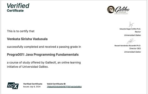 Venkata Sirisha Vadusula On Linkedin Edx Javaprogrammingfundamentals