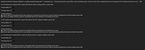 Solved A ﻿the Treatment Sum Of Squares Sst ﻿is Equal To