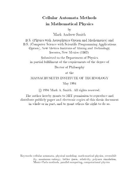 Cellular Automata Methods In Mathematical Physics