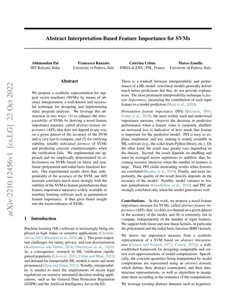Pdf Abstract Interpretation Based Feature Importance For Svms