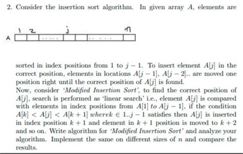 solved 2 consider the insertion sort algorithm in given