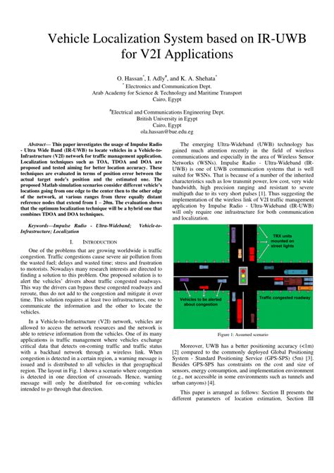 Pdf Vehicle Localization System Based On Ir Uwb For V2i Applications