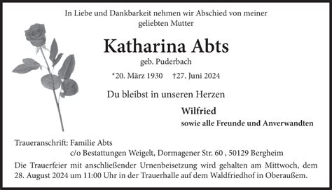 Traueranzeigen Von Katharina Abts Wirtrauern
