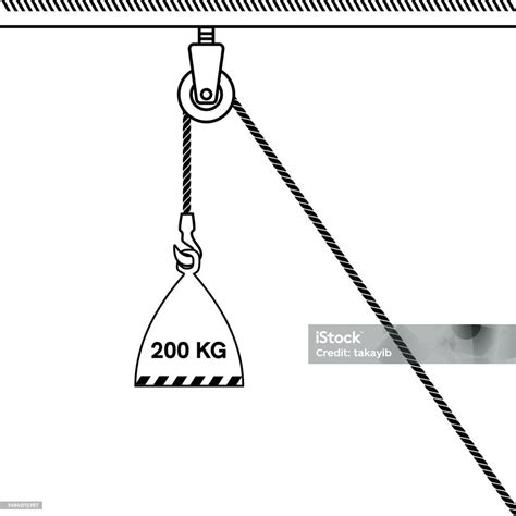 흰색 배경에 분리된 도르래 시스템을 수정했습니다 적재 된 이동식 도르래 도르래 그림으로 힘과 운동에 대한 교육을 위한 물리학 실험 건설 산업에 대한 스톡 벡터 아트 및 기타
