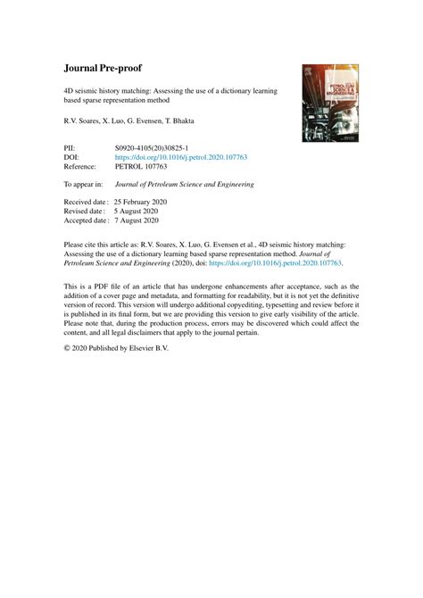 Pdf 4d Seismic History Matching Assessing The Use Of A Dictionary