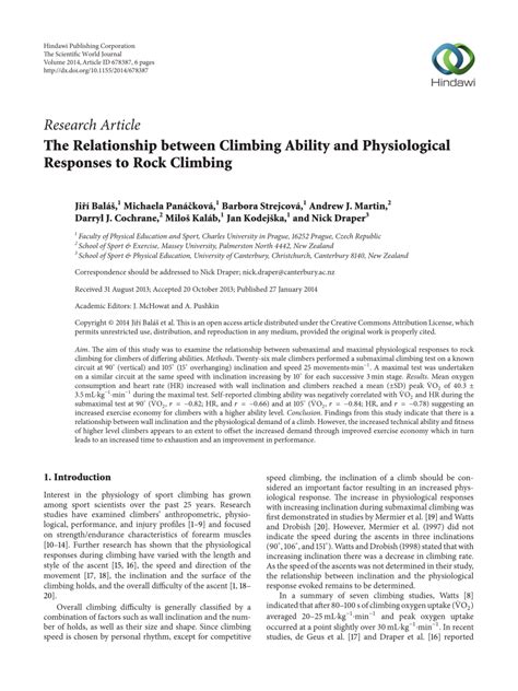 Pdf The Relationship Between Climbing Ability And Physiological Responses To Rock Climbing