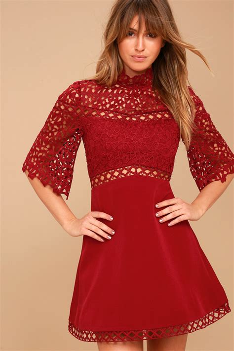 Keepsake Uplifted Dress Wine Red Lace Dress Mini Dress Lulus