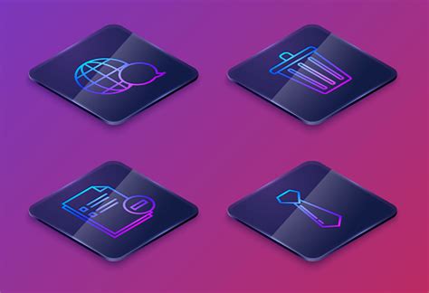 아이소메트릭 라인 말풍선으로 만든 세계 지도 빼기 문서 휴지통 및 넥타이를 설정합니다 파란색 사각형 버튼입니다 벡터 0명에 대한 스톡 벡터 아트 및 기타 이미지 Istock