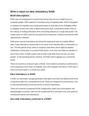 RAID Report Docx Write A Report On Data Redundancy RAID Brief Description RAID Uses An