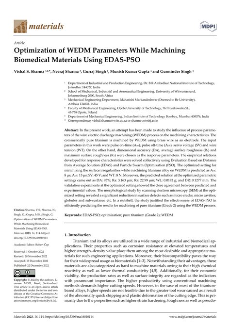 Pdf Optimization Of Wedm Parameters While Machining Biomedical