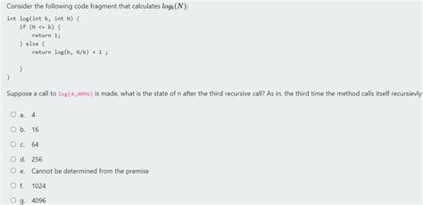 Solved Consider The Following Code Fragment That Calculates