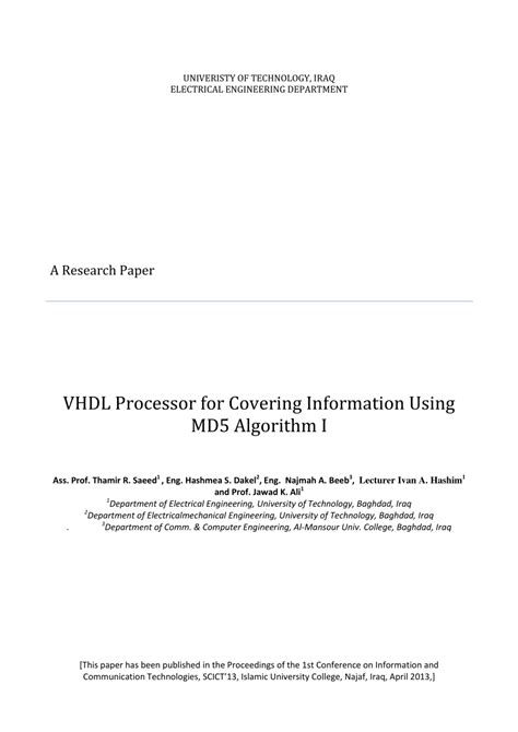 Pdf Vhdl Processor For Covering Information Using Md5 Algorithm I