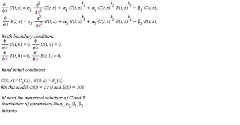 need to solve and plot spatial tumor pde model and variation of