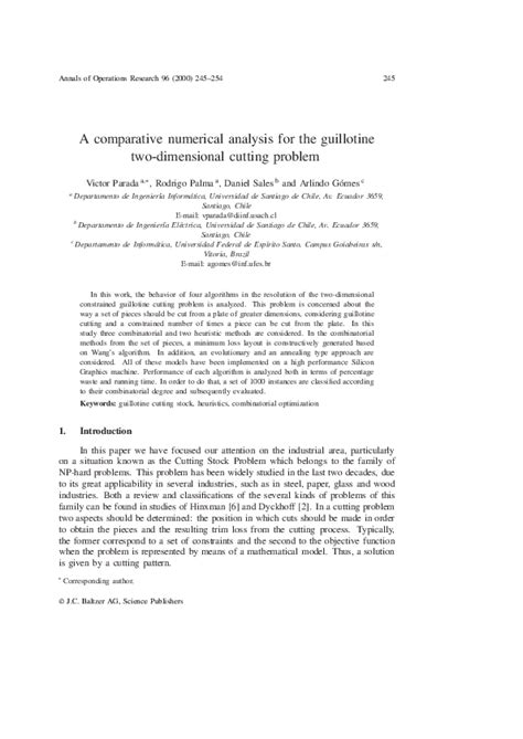 Pdf A Comparative Numerical Analysis For The Guillotine Two